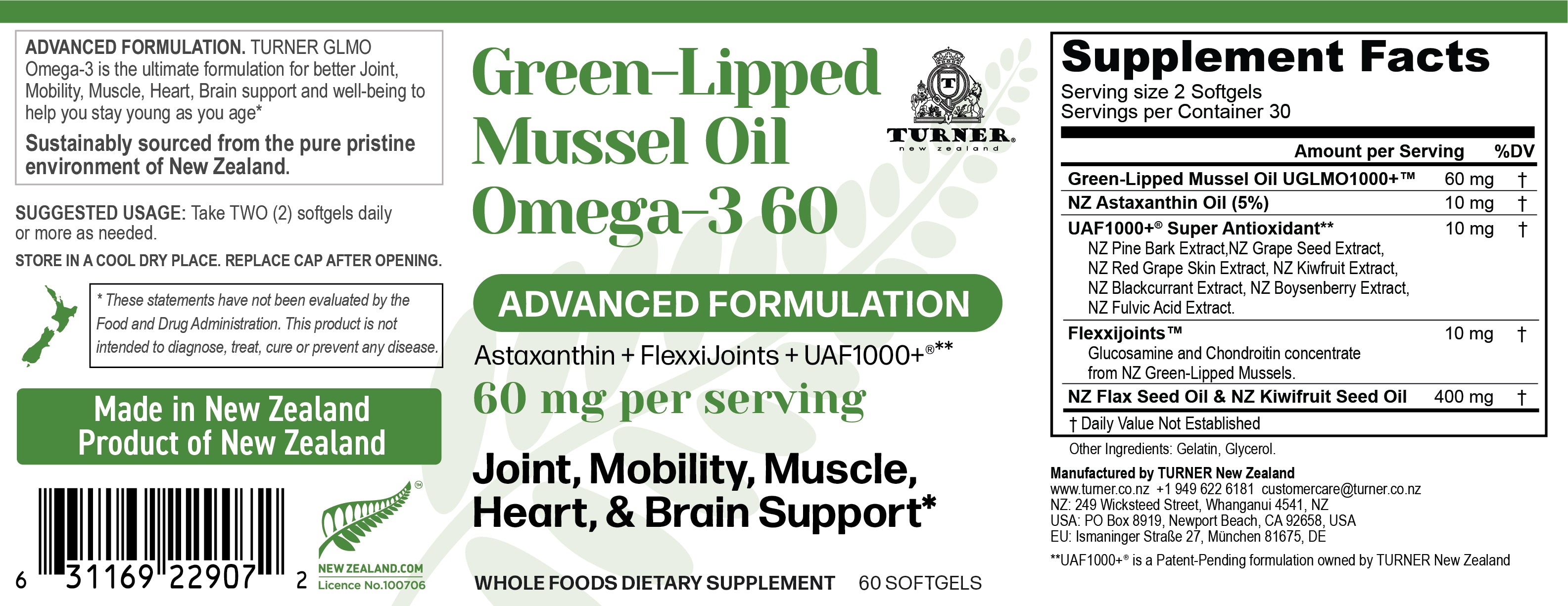 Green-Lipped Mussel Oil 60 – TURNER New Zealand